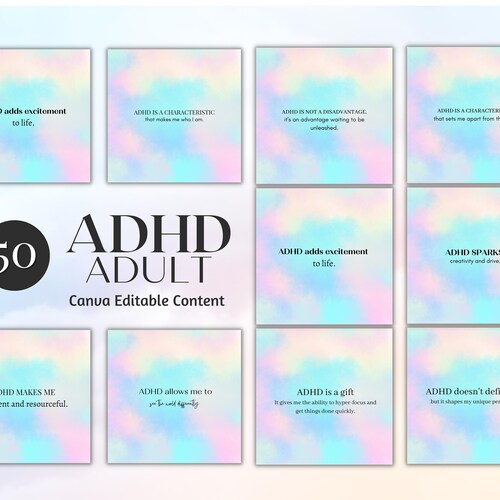 ADHD Instagram Post Template Canva Editable ADHD Content - Etsy