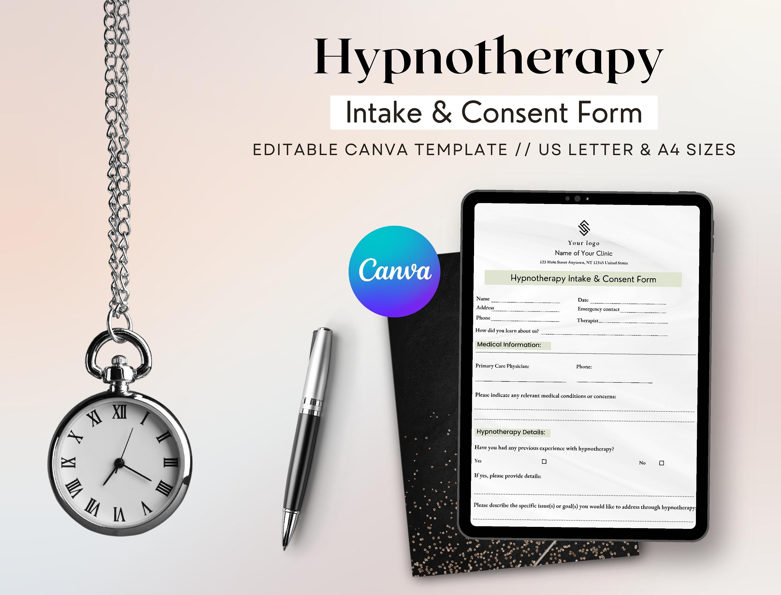 Hypnotherapy Intake Form | Hypnotherapy Consent Form | Hypnotherapy ...