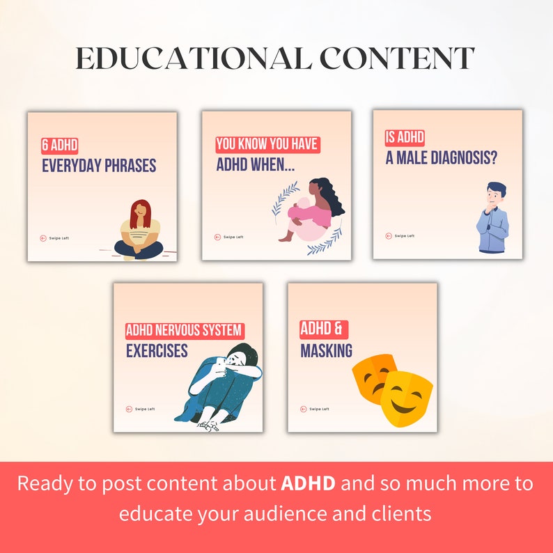 ADHD Instagram Carousel Template - Educational Content (canva) - Etsy UK