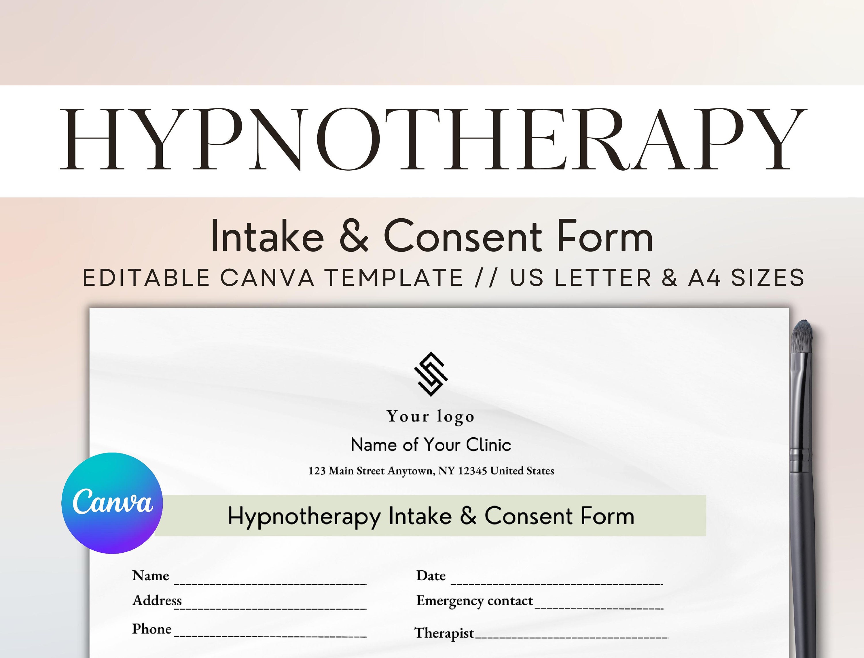 Hypnotherapy Intake Form | Hypnotherapy Consent Form | Hypnotherapy ...