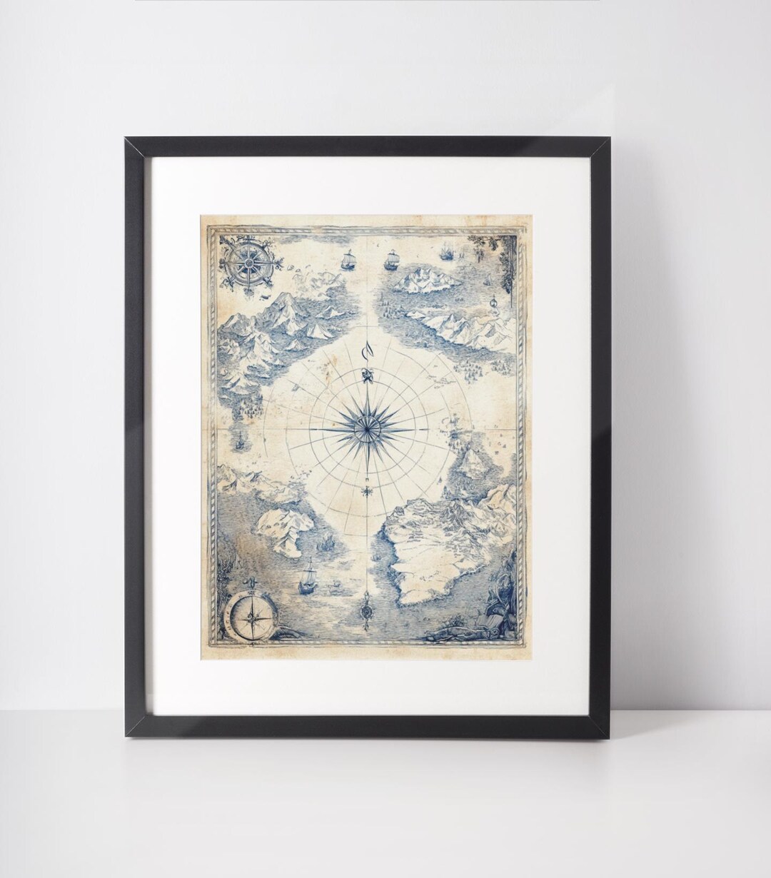 Nautical Fantasy Map Digital Print, Vintage Sea Chart Poster, Antique ...