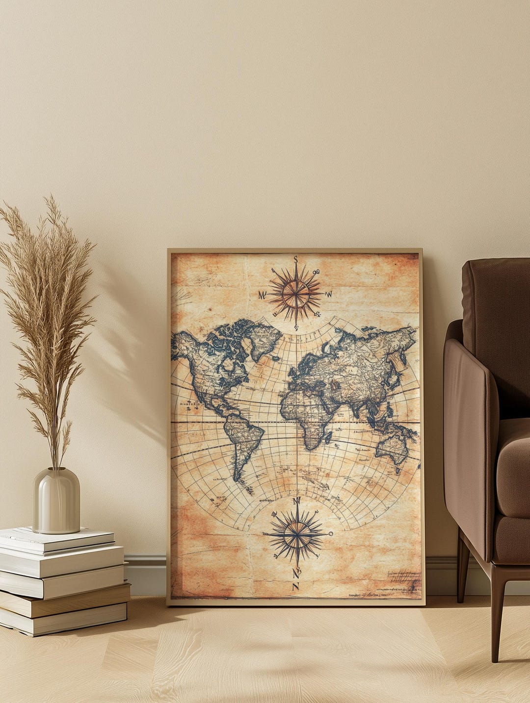 Vintage World Map Print Antique Nautical Map Poster Old World Wall Art ...