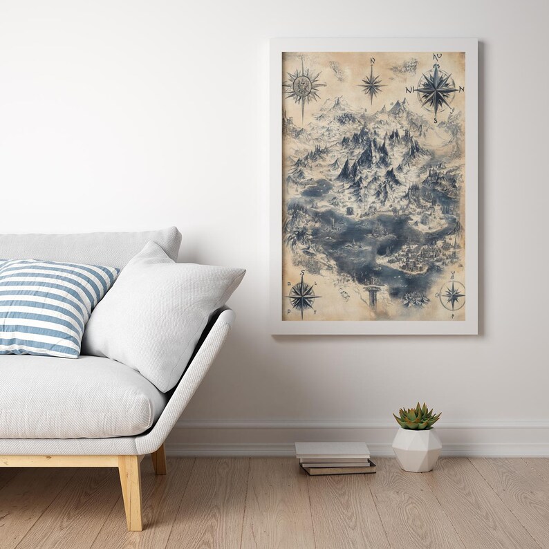 Fantasy World Map Digital Print, Vintage Style RPG Map Poster, Antique ...