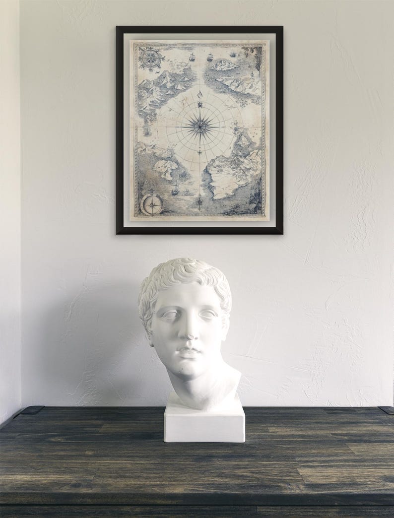 Nautical Fantasy Map Digital Print, Vintage Sea Chart Poster, Antique ...