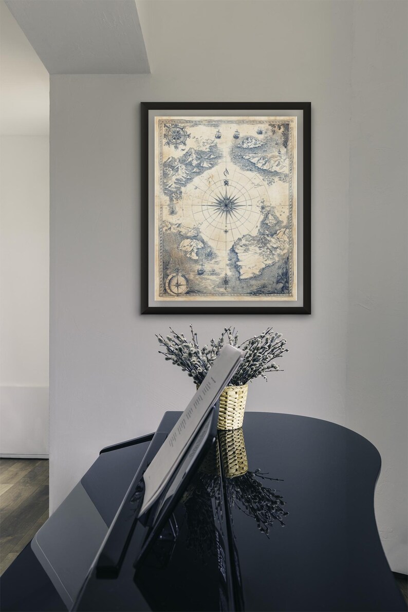 Nautical Fantasy Map Digital Print, Vintage Sea Chart Poster, Antique ...