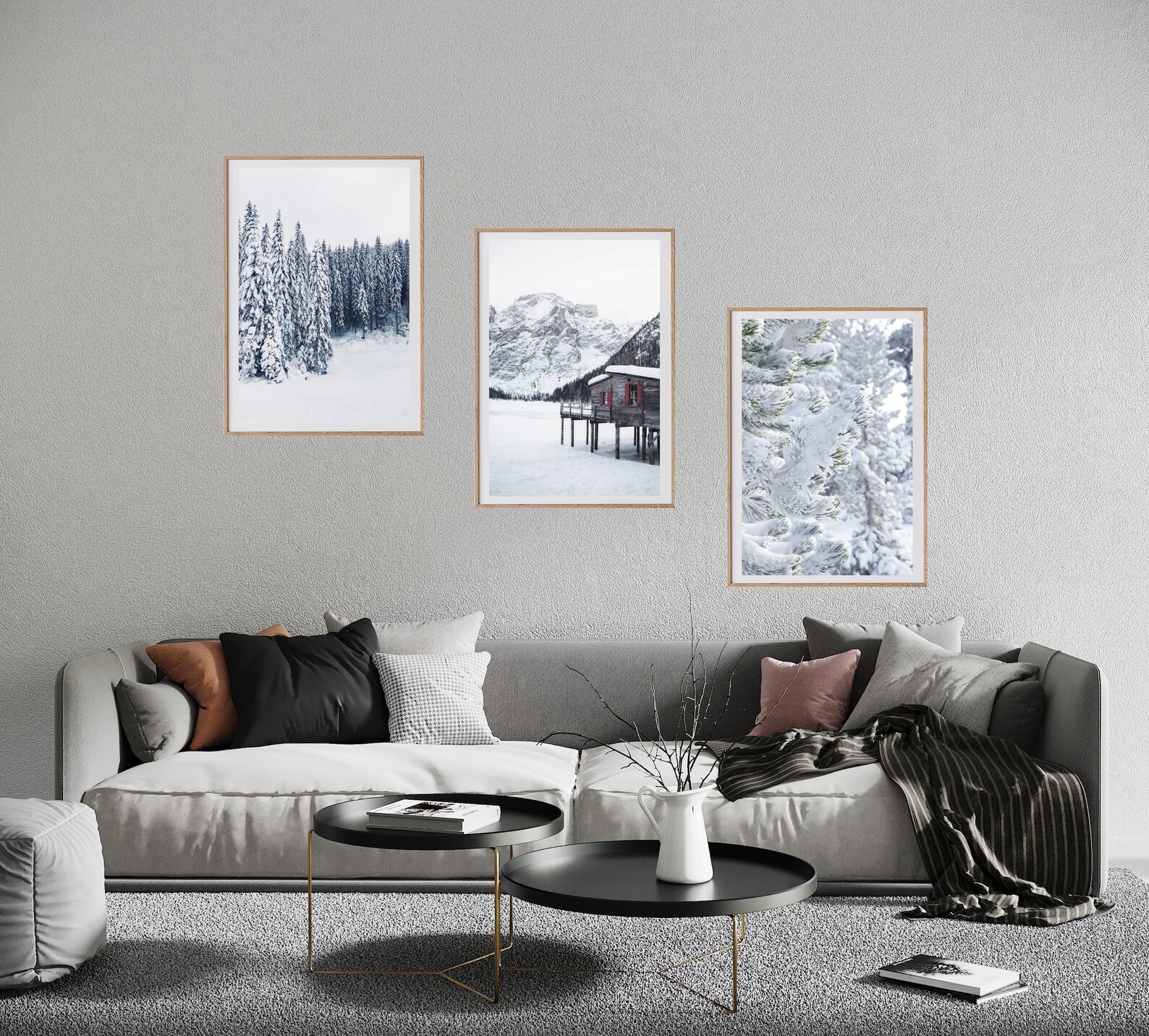 Winter Gallery Wall Art, Snow Set of Three Prints, Forest Poster ...