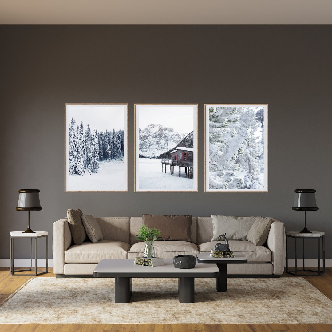 Winter Gallery Wall Art, Snow Set of Three Prints, Forest Poster ...