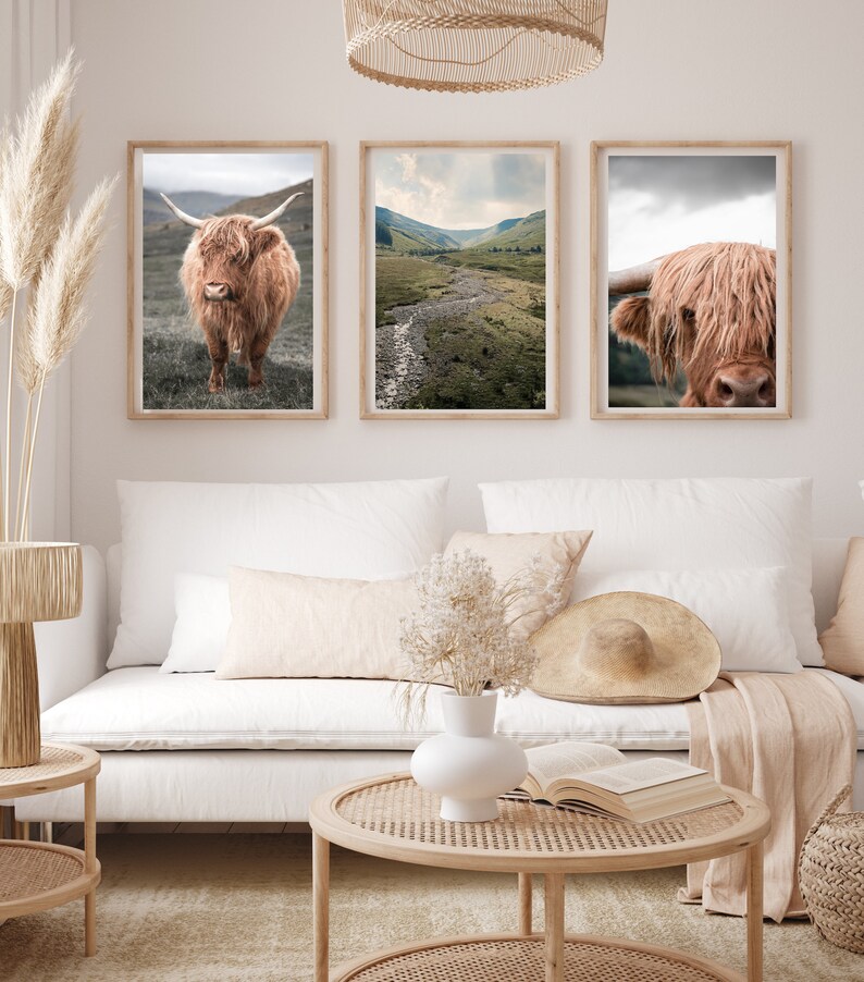 Highland Cow Gallery Wall Set of Three, Nature Wall Art, Digital ...