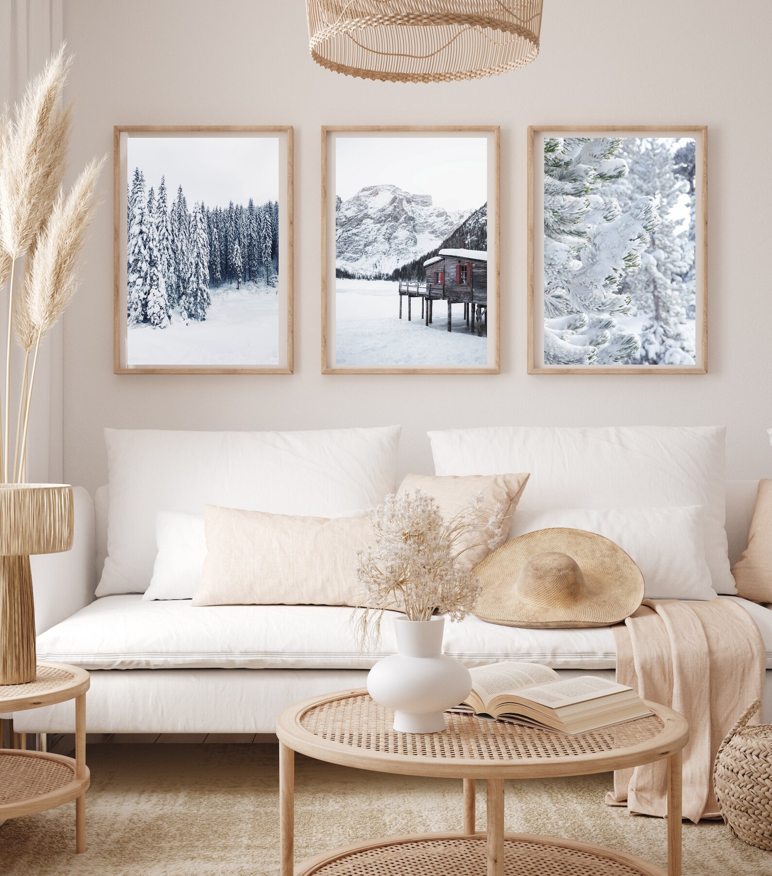 Winter Gallery Wall Art, Snow Set of Three Prints, Forest Poster ...