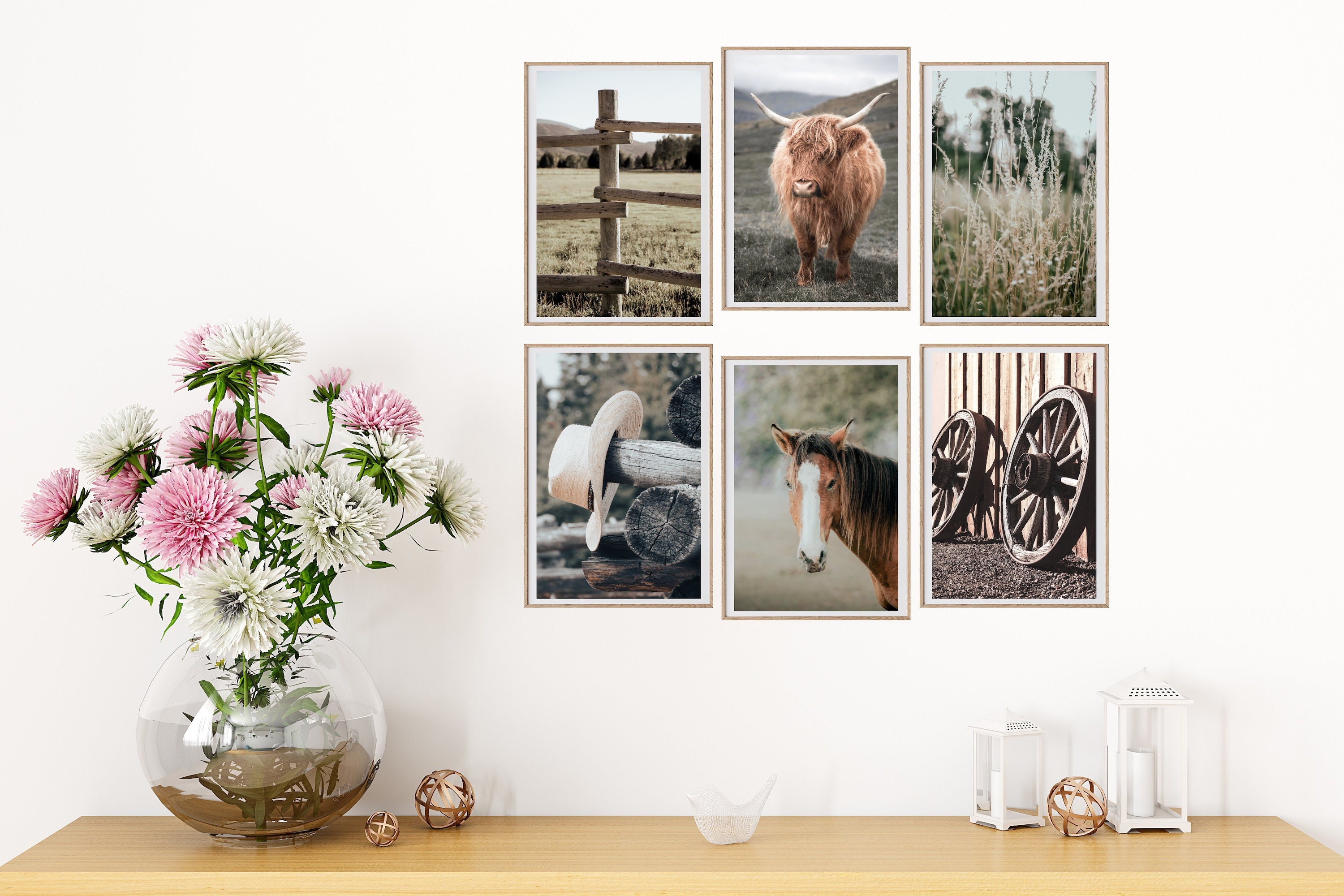 Highland Cow Gallery Wall Set, Rustic Set of Six Prints, Digital ...