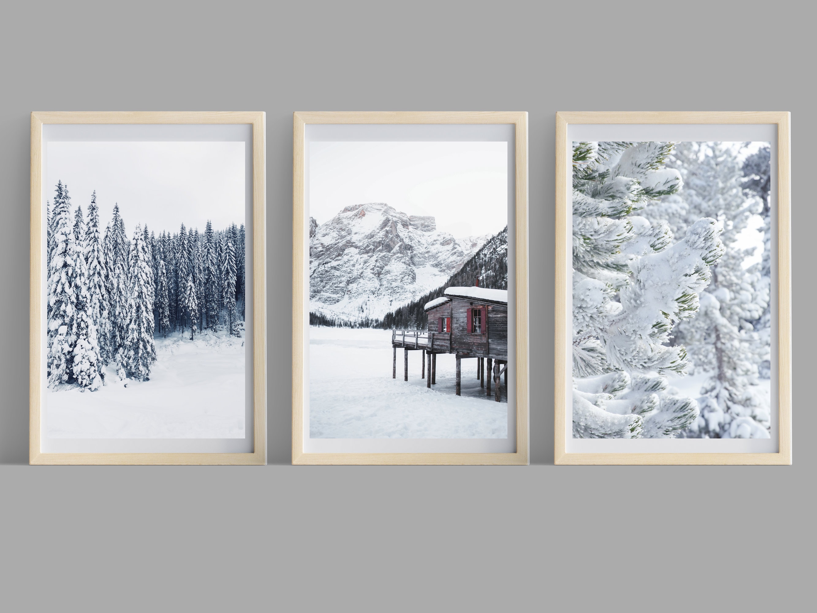 Winter Gallery Wall Art, Snow Set of Three Prints, Forest Poster ...