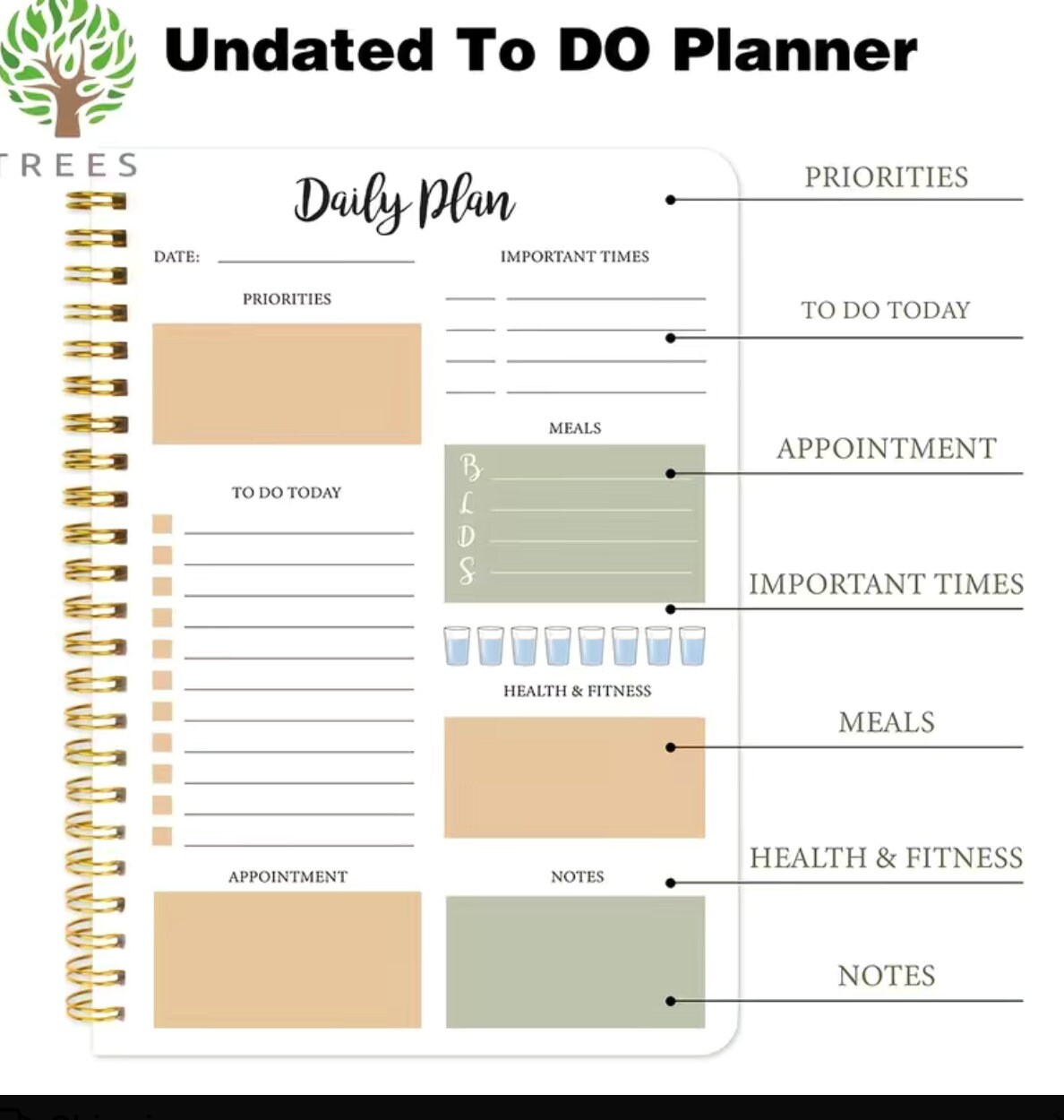 Trees 1pc Daily to Do List Notebook Spiral Undated Schedule Planner ...