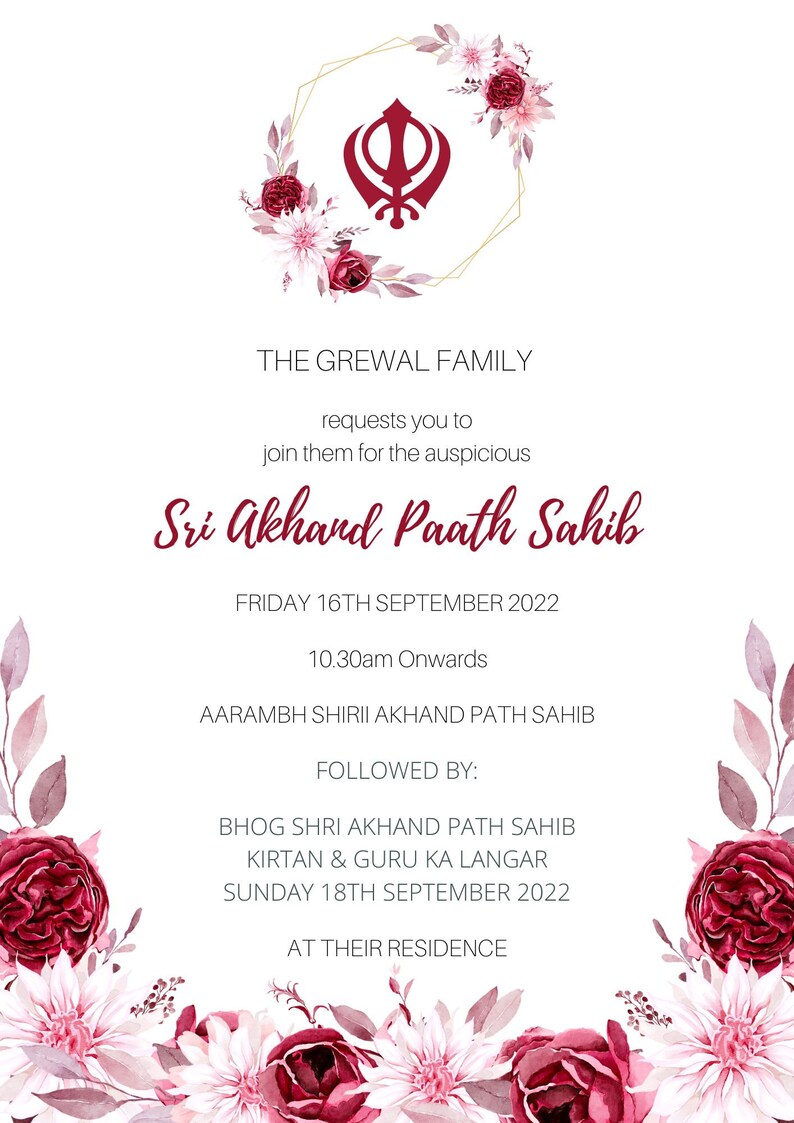 Editable Digital Akhand Path Invite, Sri Akhand Path Sahib Invite, Sikh ...