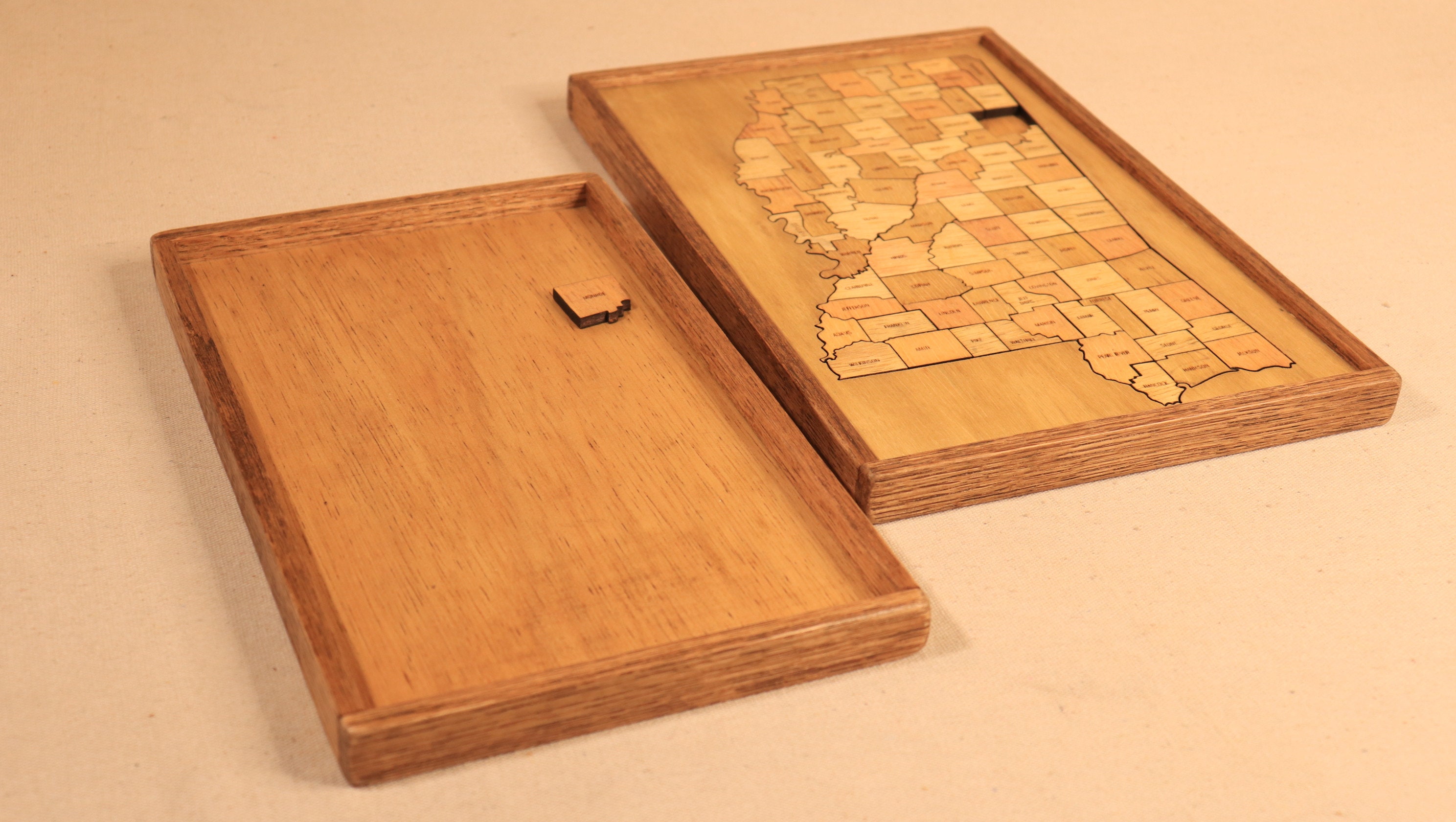 Mississippi Counties Wooden Puzzle 82 Pieces With Custom Oak Keeper Box ...