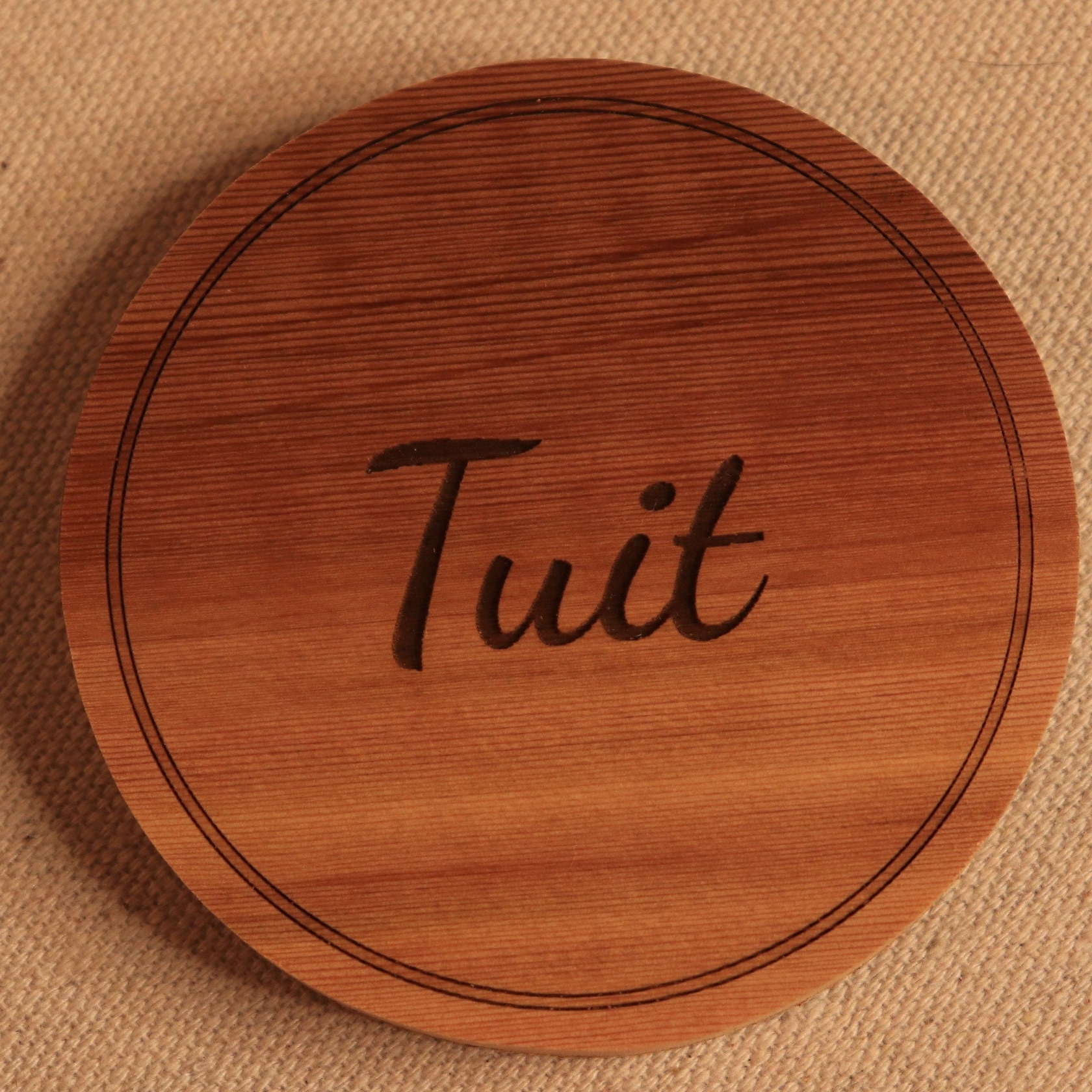 Round Tuit Cedar Custom Coaster Rare Find Font Cork Bottom Single Set ...