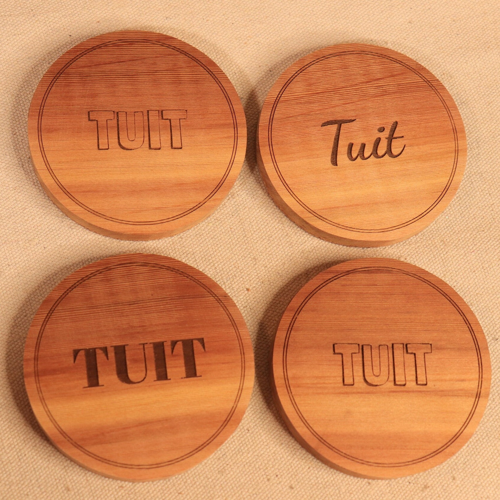 Round Tuit Cedar Custom Coaster Rare Find Font Cork Bottom Single Set ...