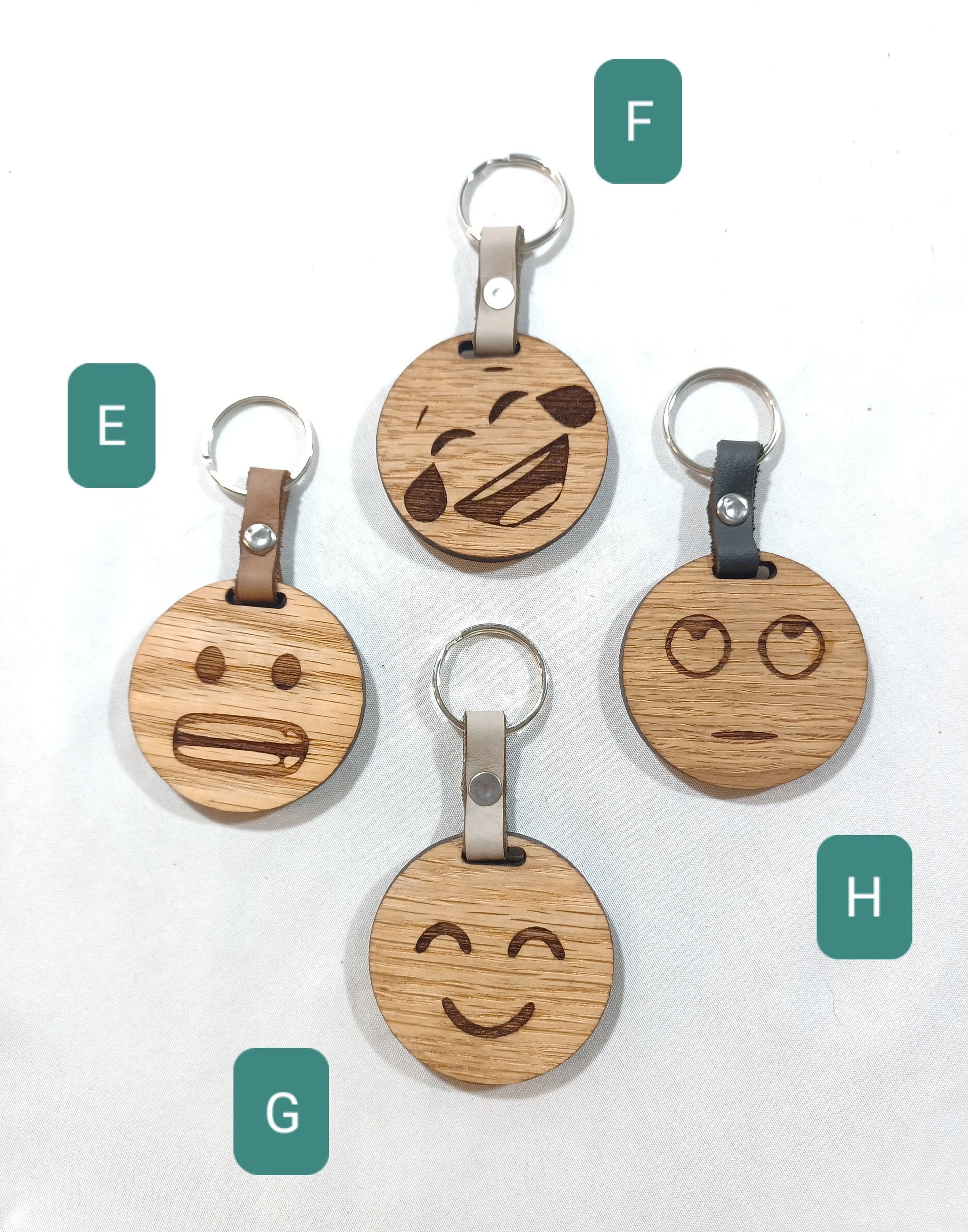 Custom Oak Emoji Keychain W Genuine Leather Strap Color Option - Etsy