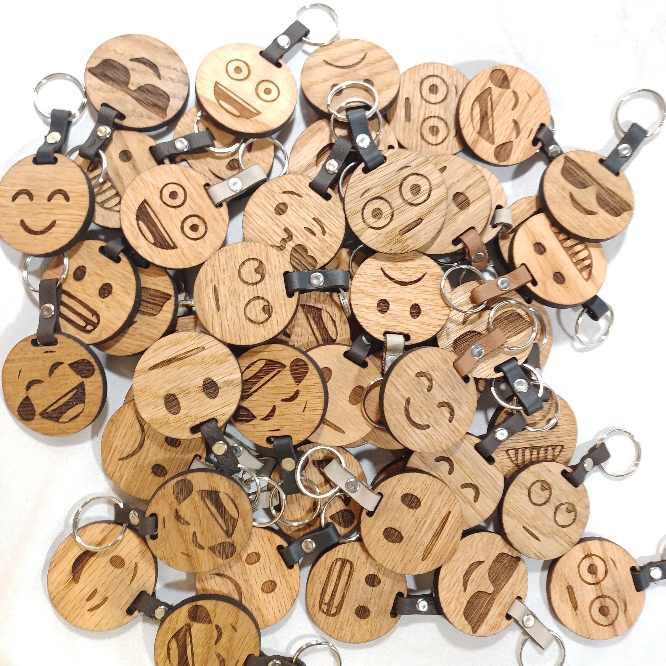 Custom Oak Emoji Keychain W Genuine Leather Strap Color Option - Etsy