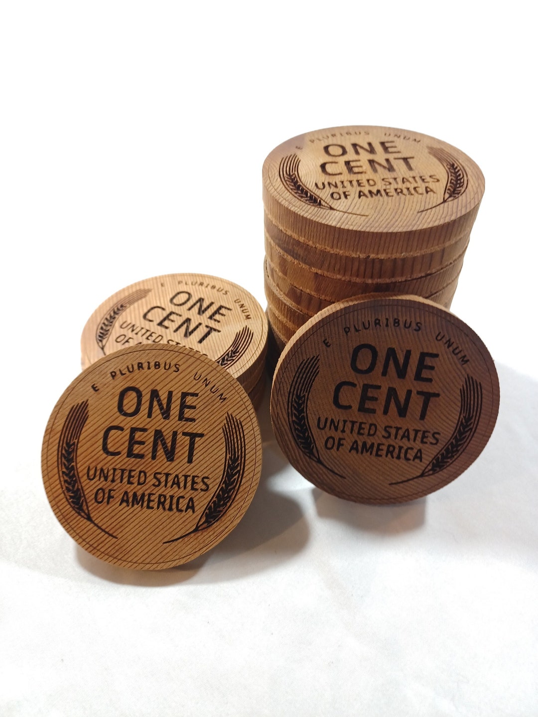 Wooden Wheat Penny Coaster W Cork Bottom Antique Coin Custom Lot End or ...