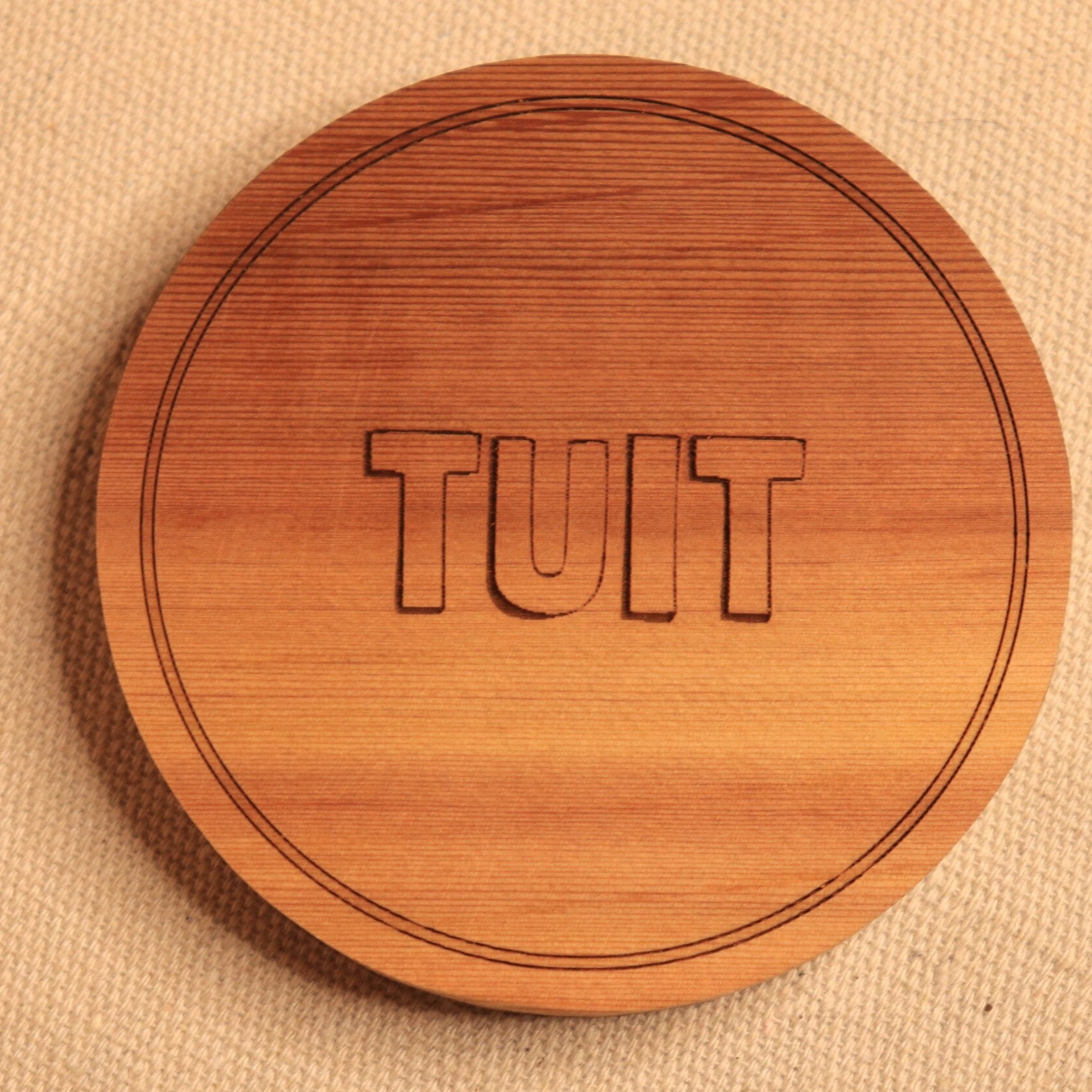 Round Tuit Cedar Custom Coaster Rare Find Font Cork Bottom Single Set ...