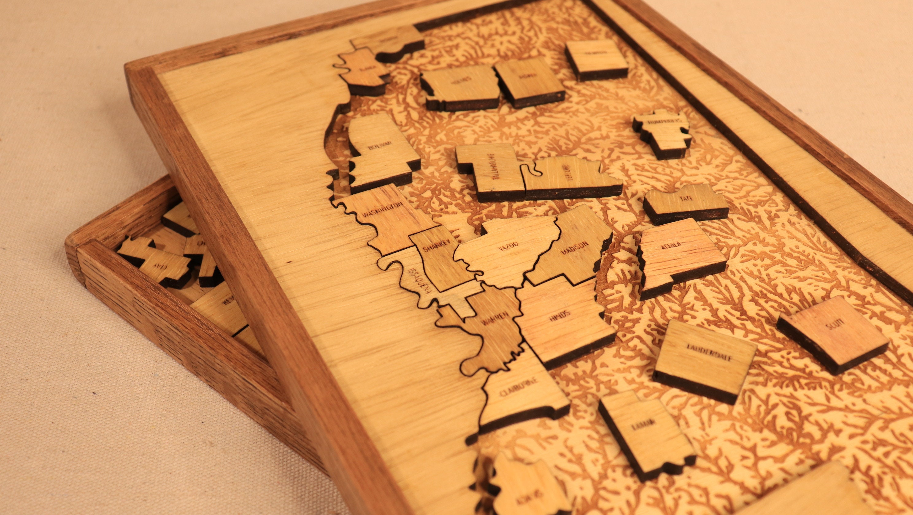 Mississippi Counties Wooden Puzzle 82 Pieces With Custom Oak Keeper Box ...