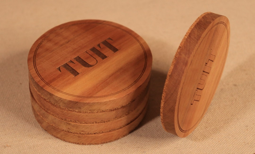 Round Tuit Cedar Custom Coaster Rare Find Font Cork Bottom Single Set ...