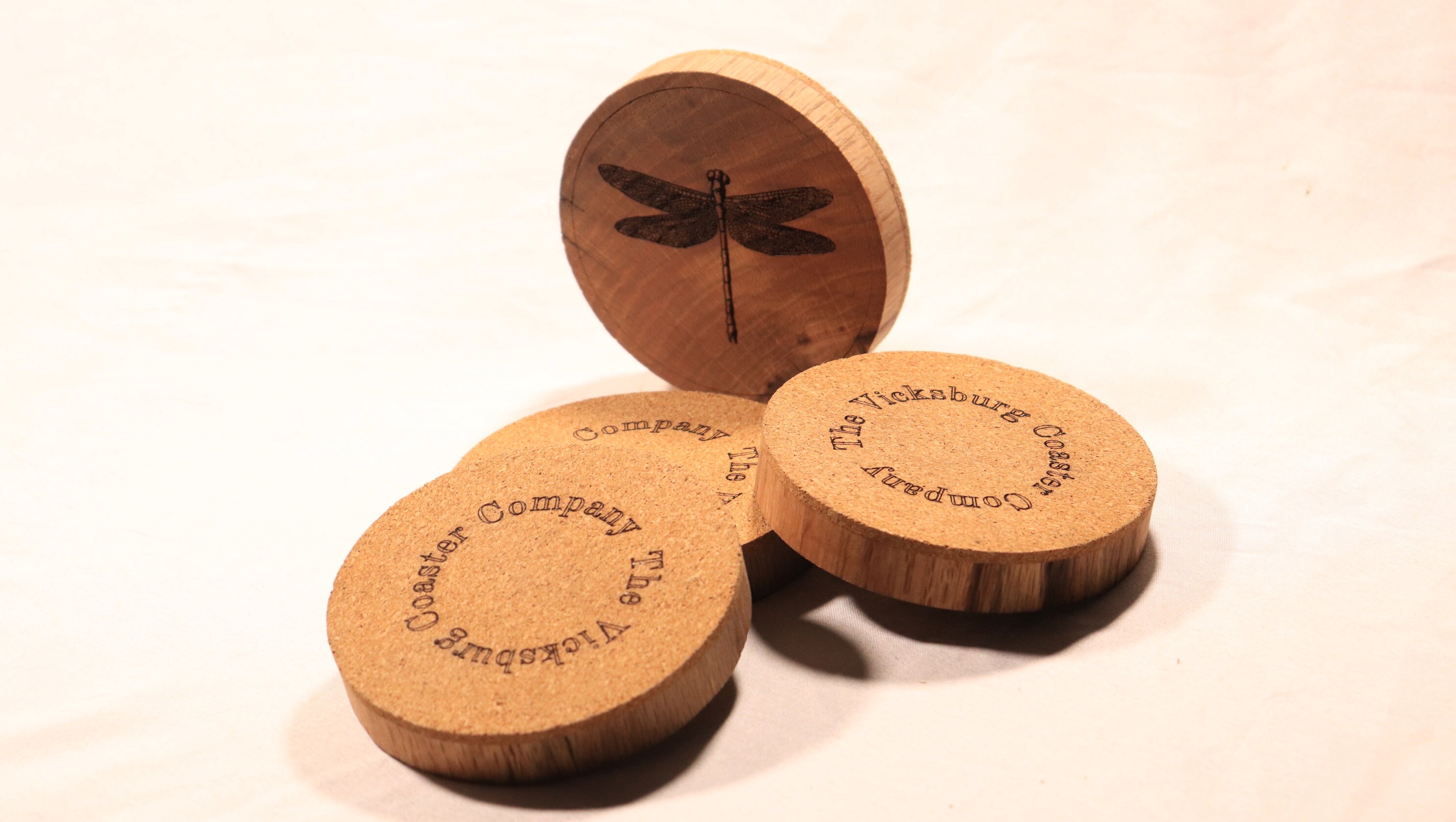 Set of 4 Insect Design Hardwood Oak Coasters Cork Bottom Handmade Lodge ...