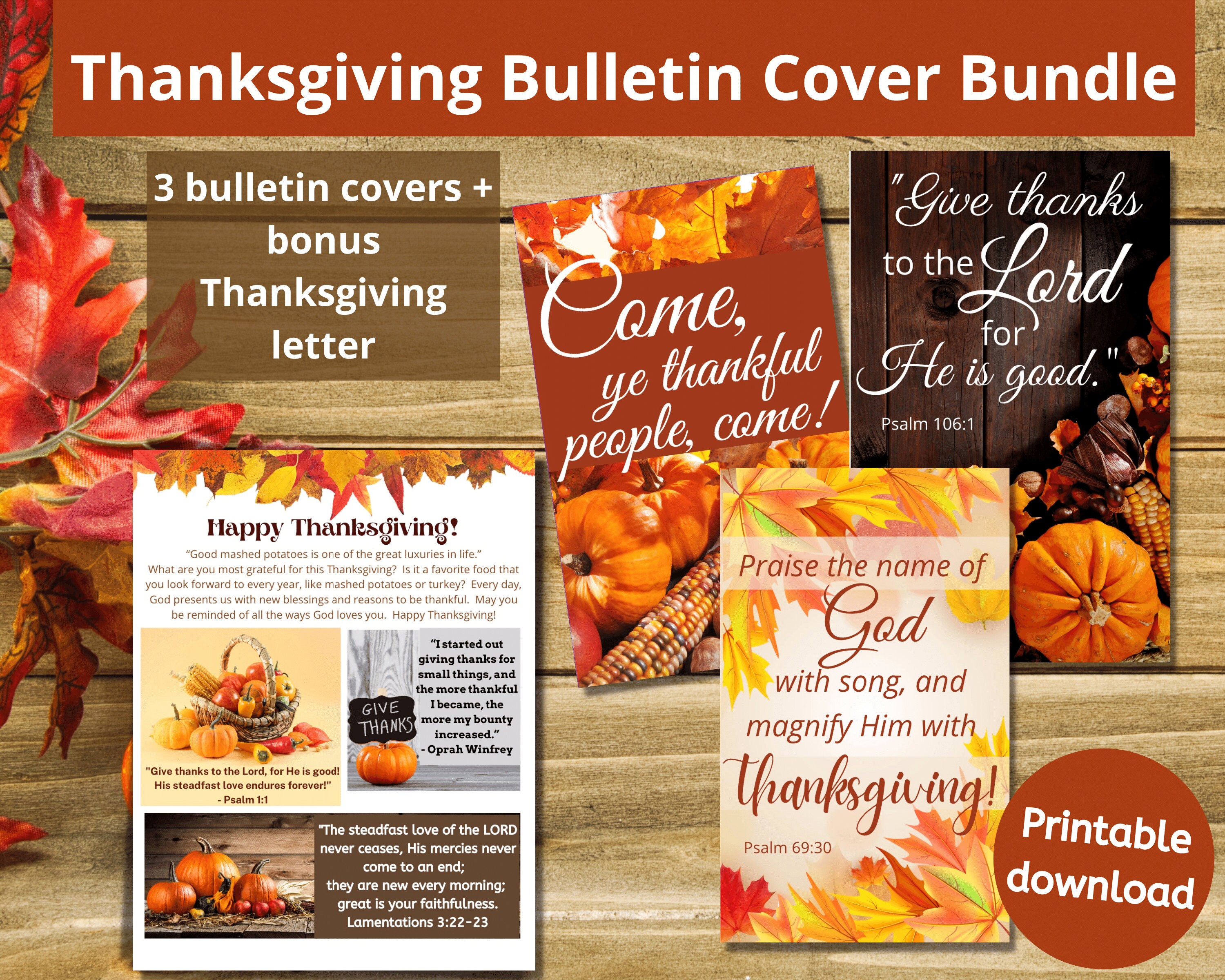 Printable Church Bulletin Covers Thanksgiving Digital Download Plus ...