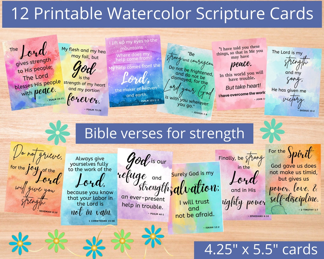Printable Watercolor Scripture Cards of Strength, Bible Verse Cards ...