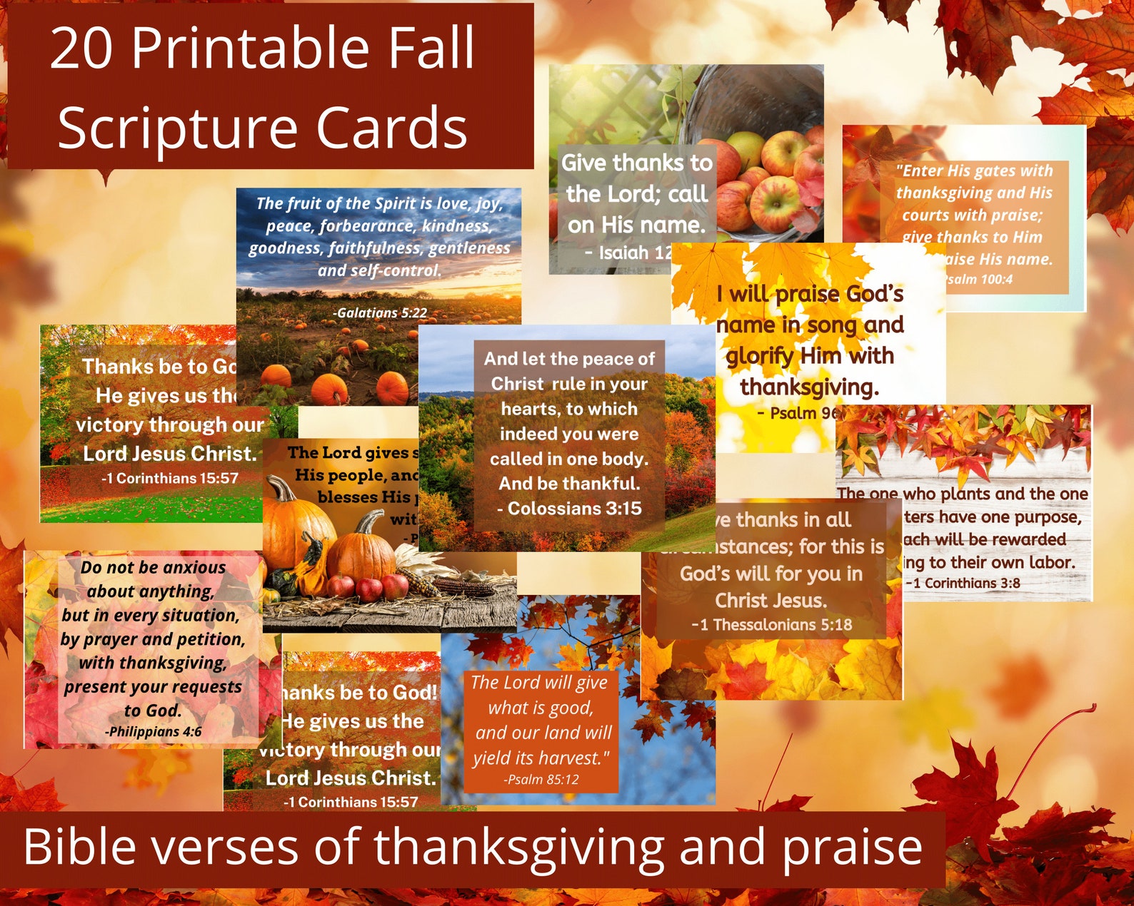 Printable Fall Scripture Cards of Thanksgiving and Praise, Printable ...