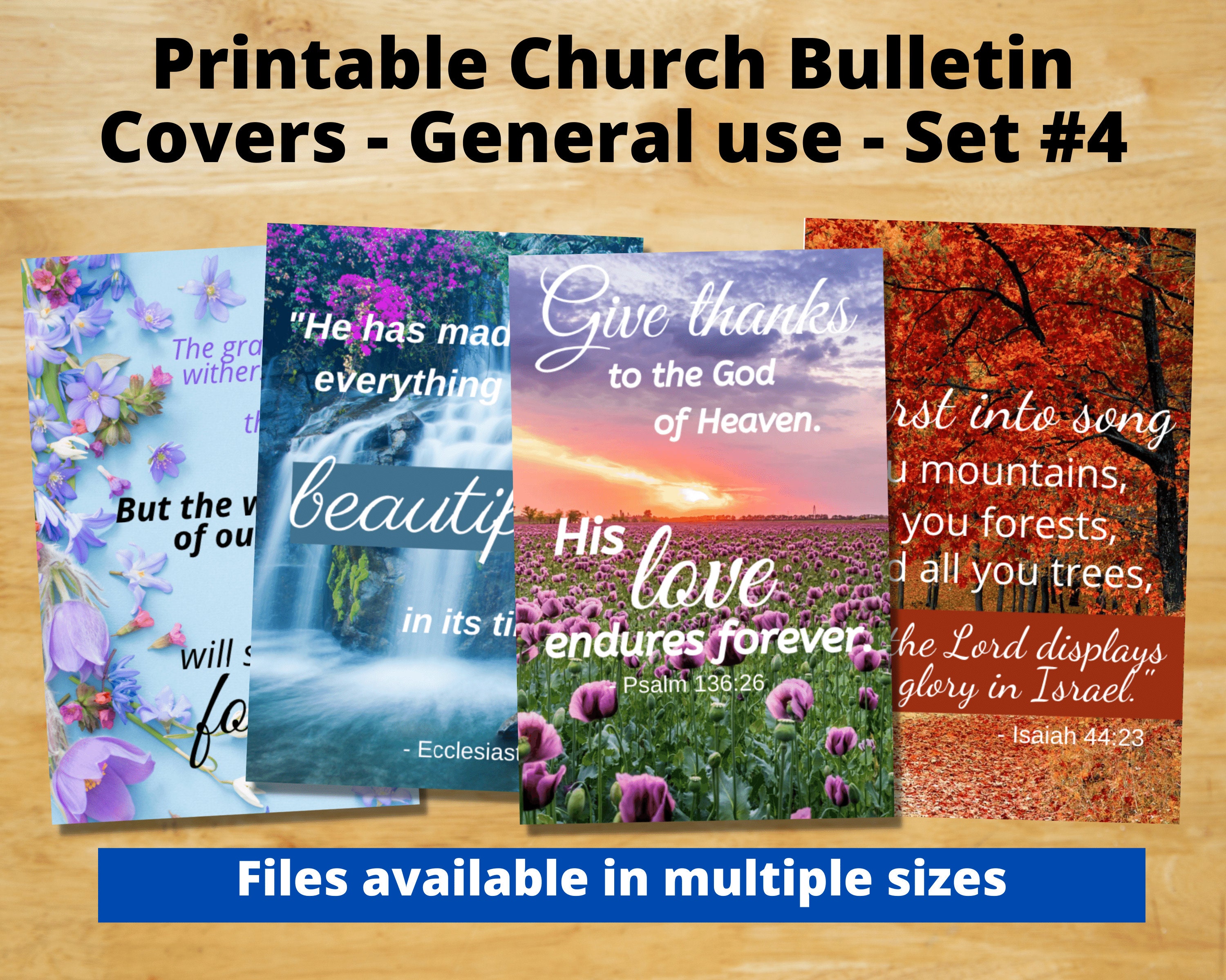 Printable Church Bulletin Covers General Use Set 4 Multiple Sizes