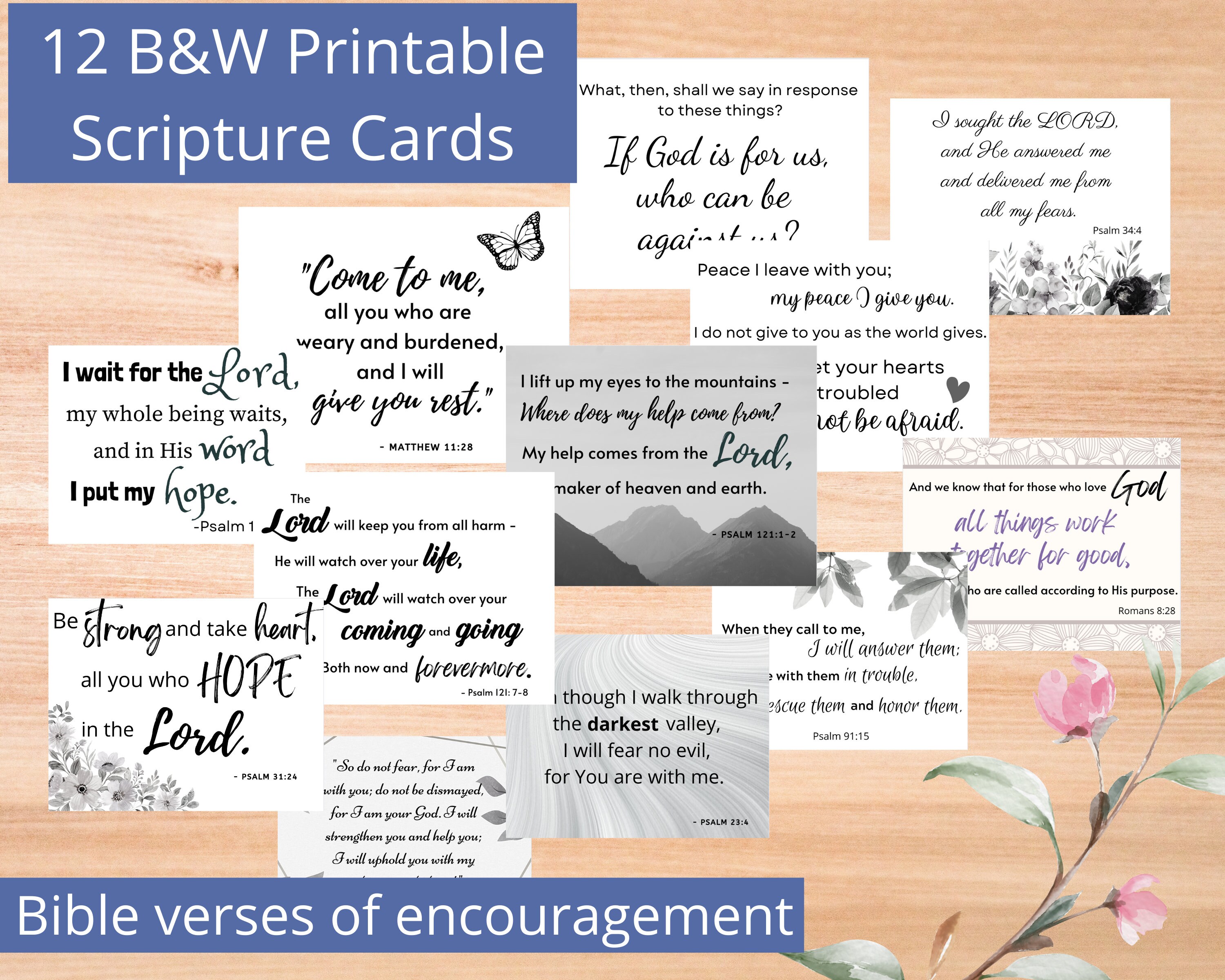 Printable B&W Scripture Cards of Encouragement, Bible Verse Cards ...