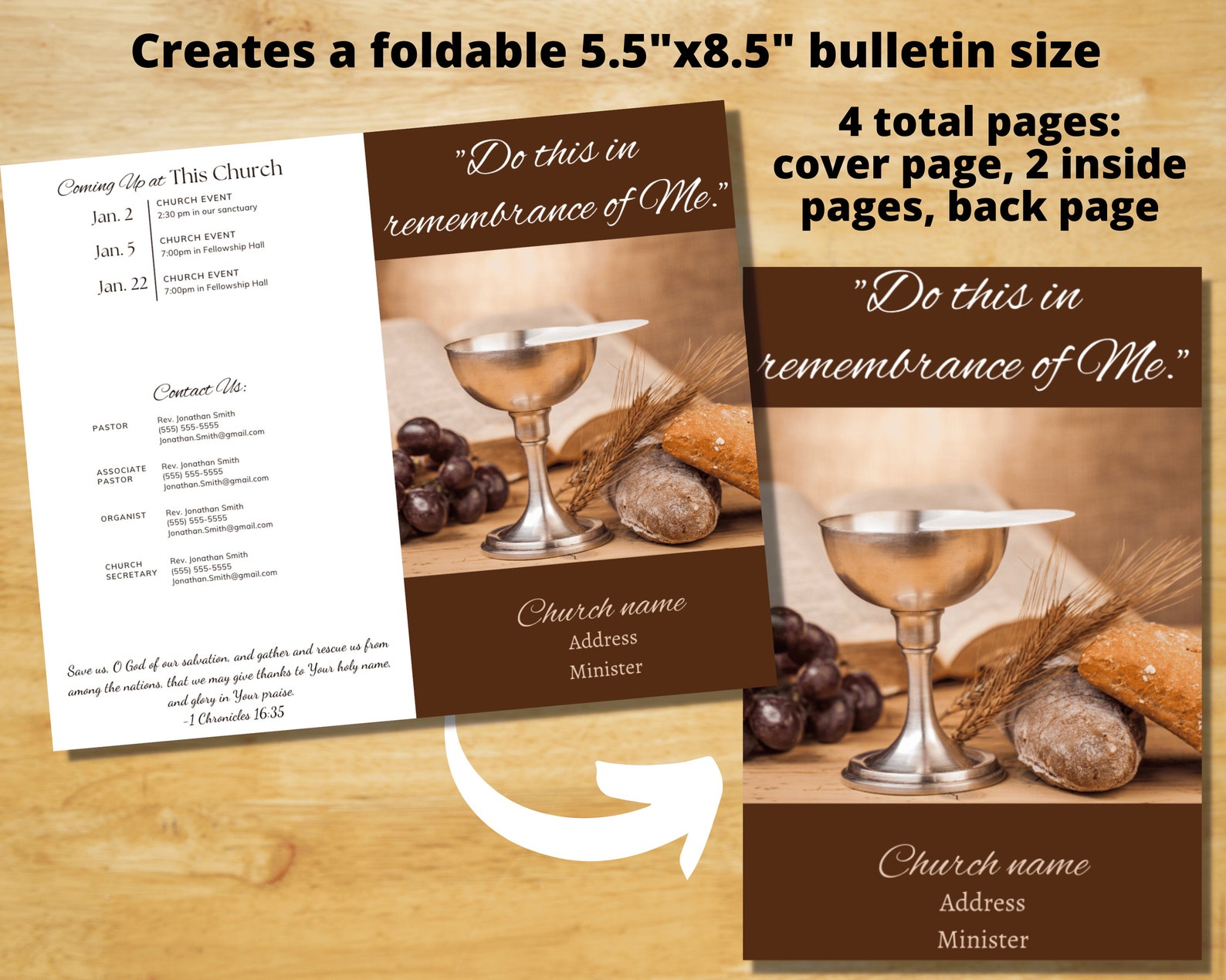 EDITABLE Church Bulletin Covers - 2 Communion Bulletin Covers 5.5"x8.5 ...