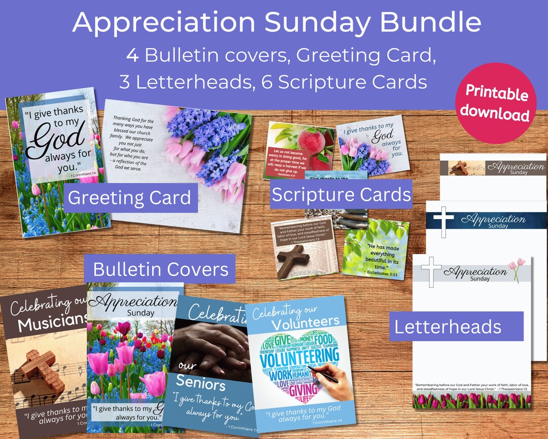 Printable Appreciation Sunday Set - Digital Download - Scripture Cards ...