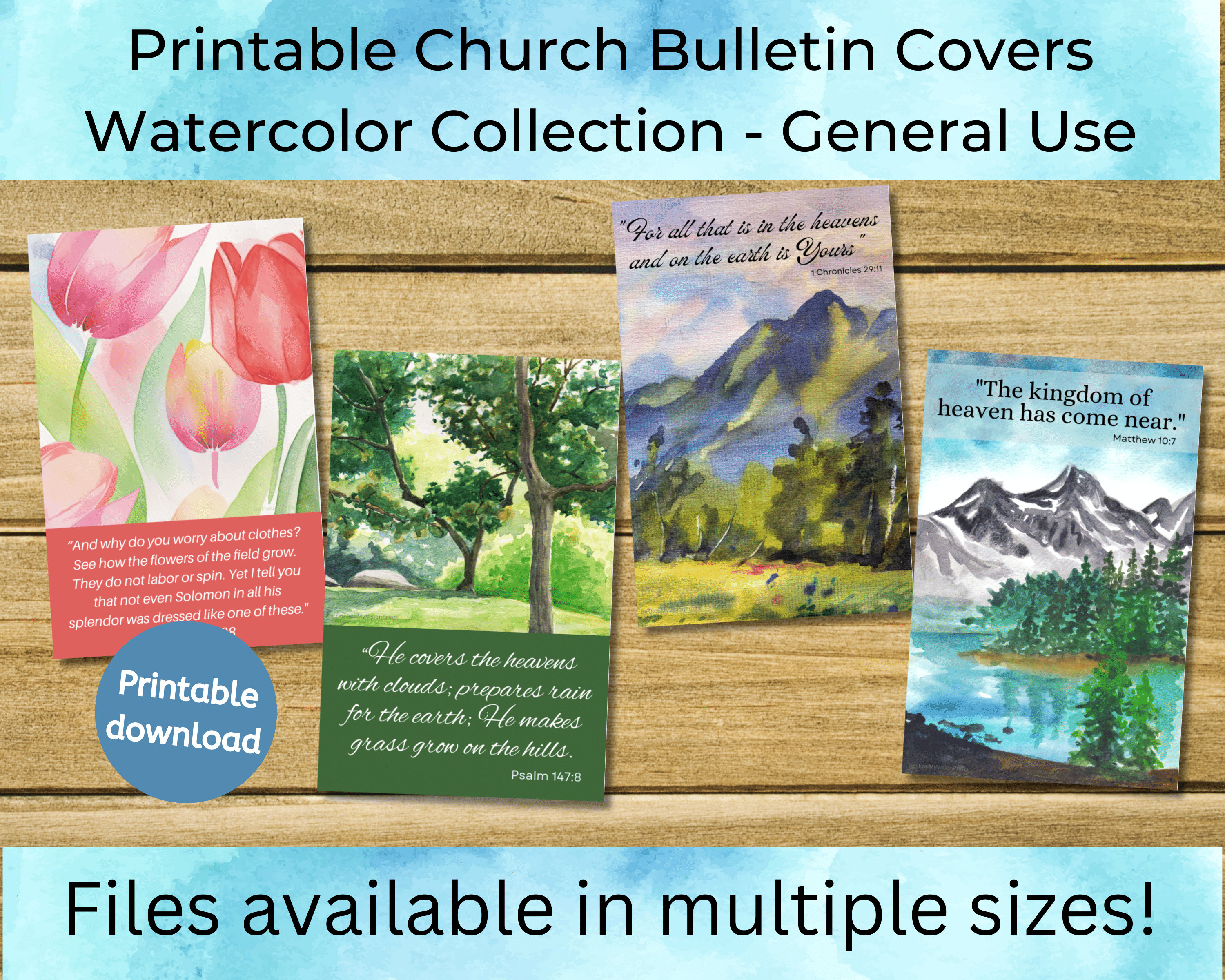 Printable Church Bulletin Covers - Watercolor Theme - General Use ...