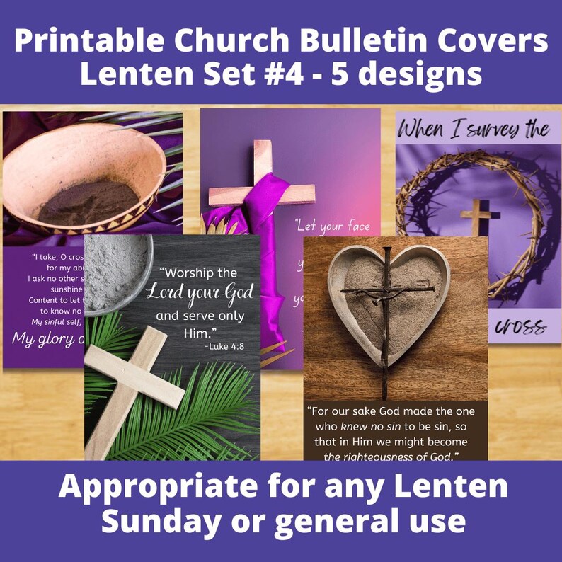 Printable Church Bulletin Covers - Lenten Set #4 - 5 Designs for Lent ...