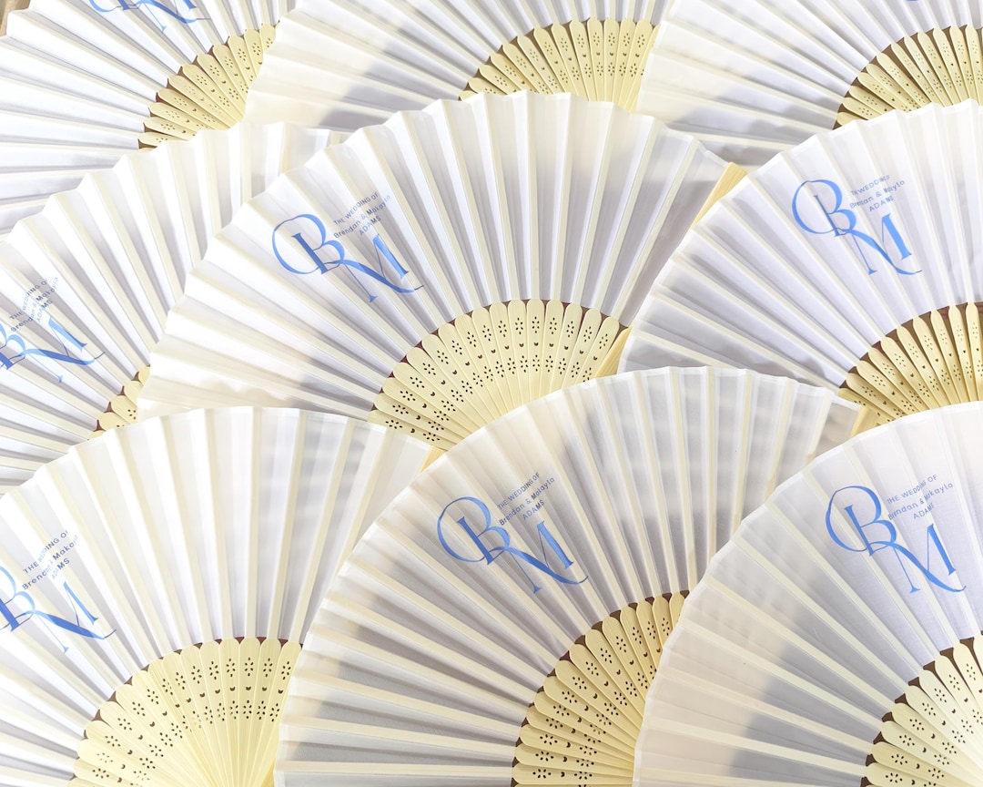 Personalized White Silk Hand Fans,bamboo Silk Fans,initial,monogram ...