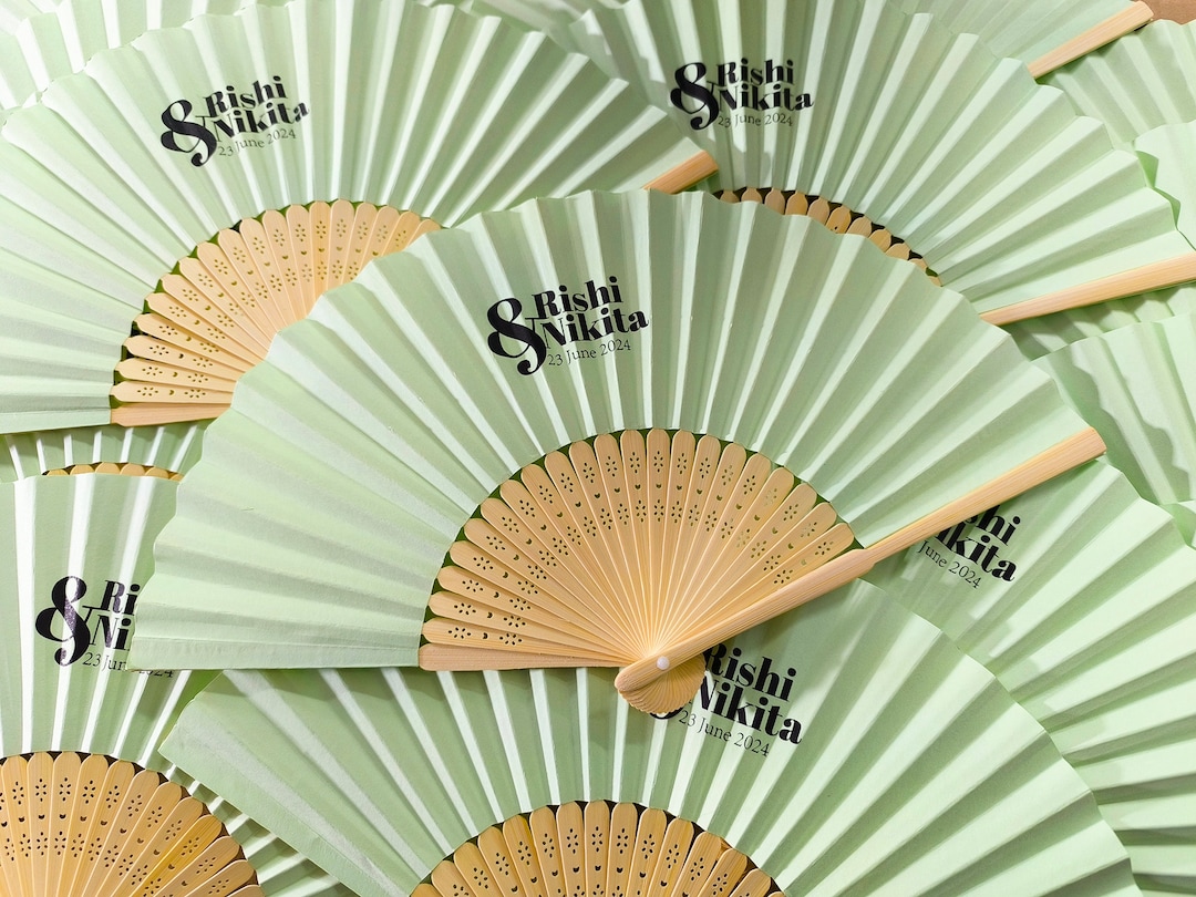 Personalized Mint/sage Green Paper Fans,monogram Wedding Gifts,party ...