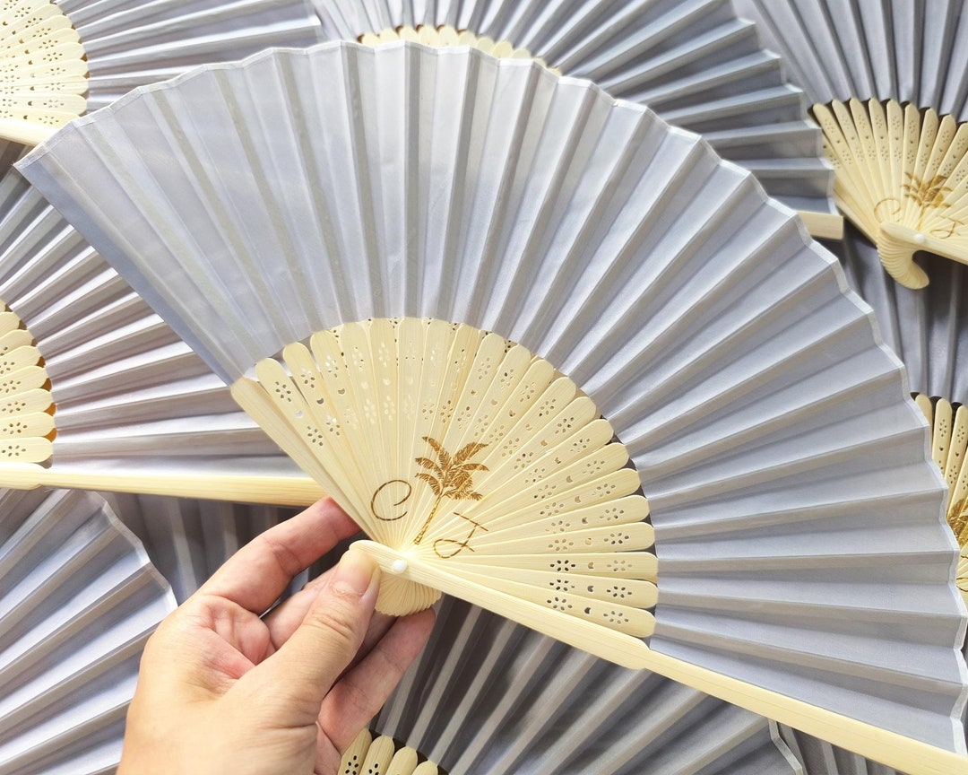 Silver Gray Laser Engraved Silk Hand Fans,personalized Bamboo Silk Fans ...