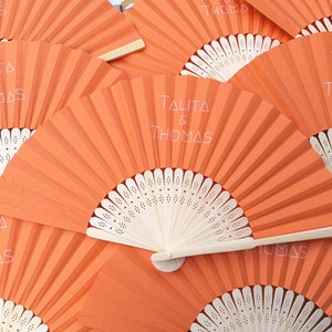Personalized Orange Paper Fans,monogram Wedding Gifts,party Decors ...
