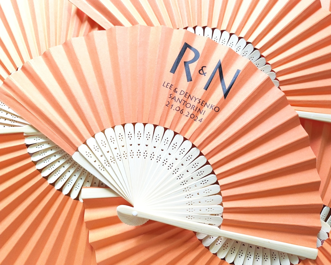 Personalized Orange Paper Fans,monogram Wedding Gifts,party Decors ...