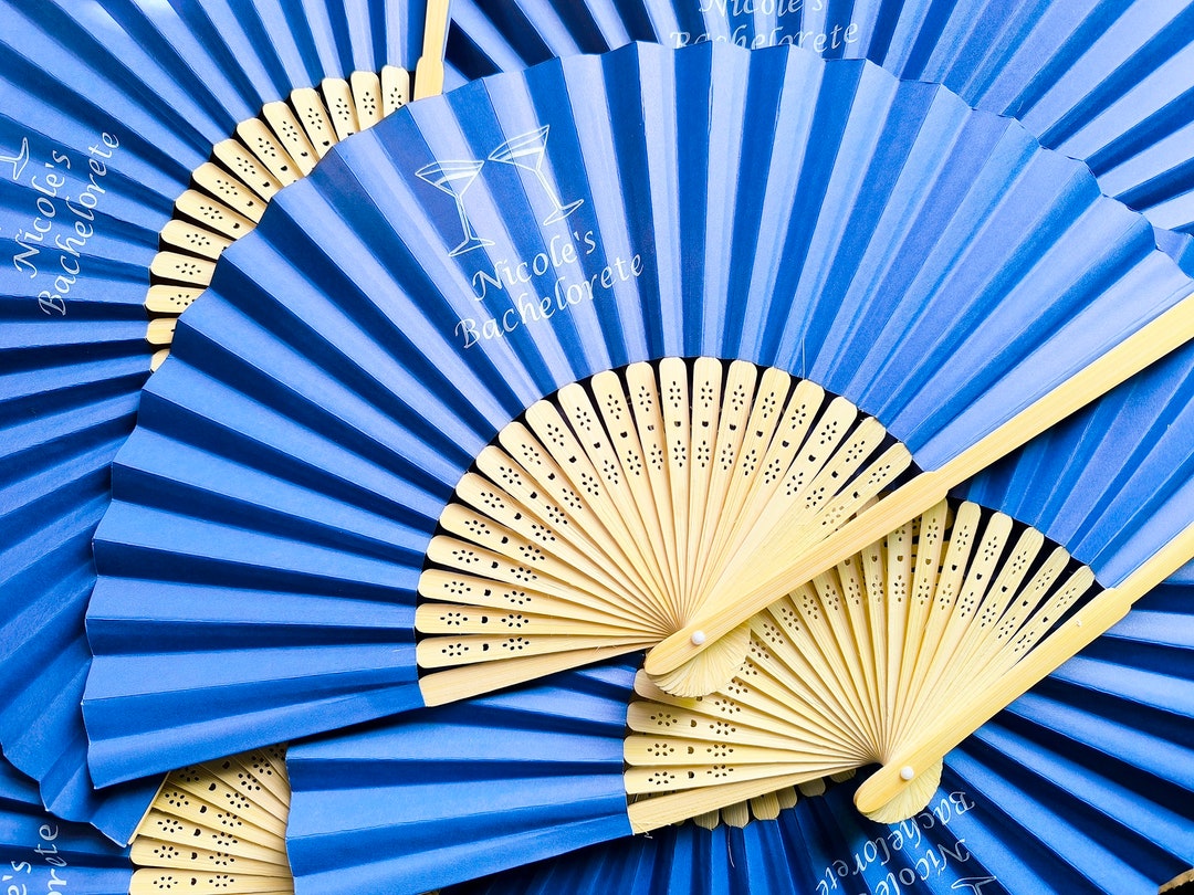 Personalized Blue Paper Fans ,monogram Wedding Gifts, Events Promotion ...