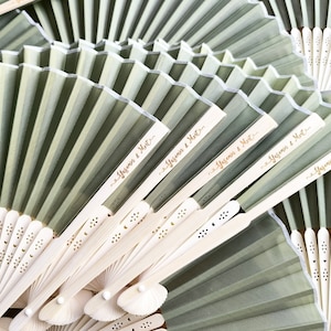 Sage Green Silk Hand Fans,personalized Text Engraved/printed Fans ...