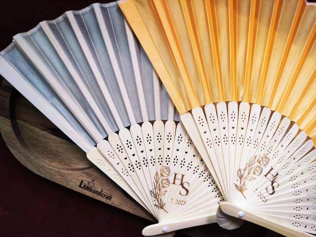 Laser Engraved Silk Hand Fans,personalized Bamboo Silk Fans,monogram ...