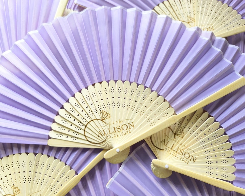 Lavender Laser Engraved Silk Hand Fans,personalized Bamboo Silk Fans ...