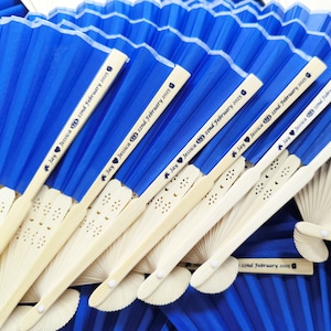 Royal Blue Silk Hand Fans,personalized Text Printed Fans ,monogram ...