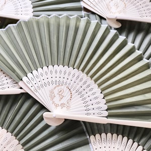 Sage Green Laser Engraved Silk Hand Fans,personalized Bamboo Silk Fans ...