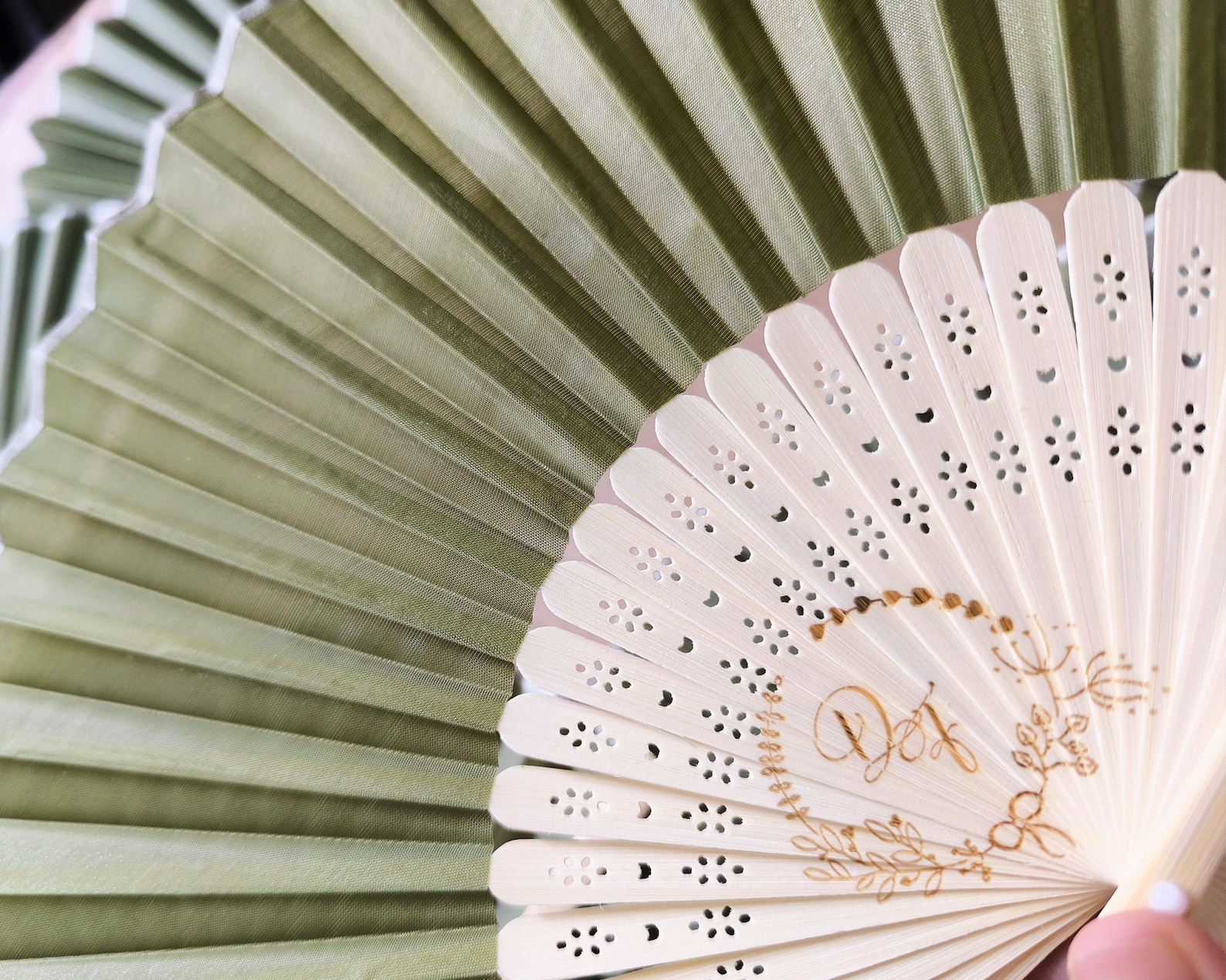 Sage Green Laser Engraved Silk Hand Fans,personalized Bamboo Silk Fans ...