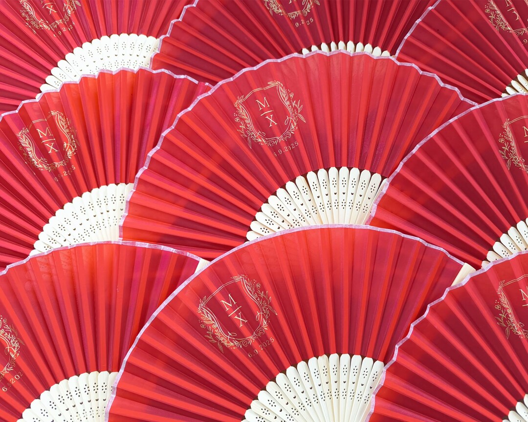 Red Silk Hand Fans,personalized Bamboo Silk Fans,monogram Wedding Fans ...