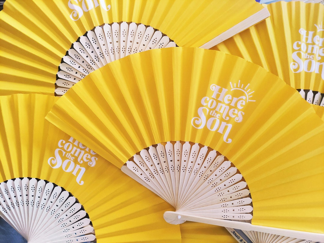 Logo Print on Yellow Paper Fans,monogram Wedding Gifts,party Favors ...